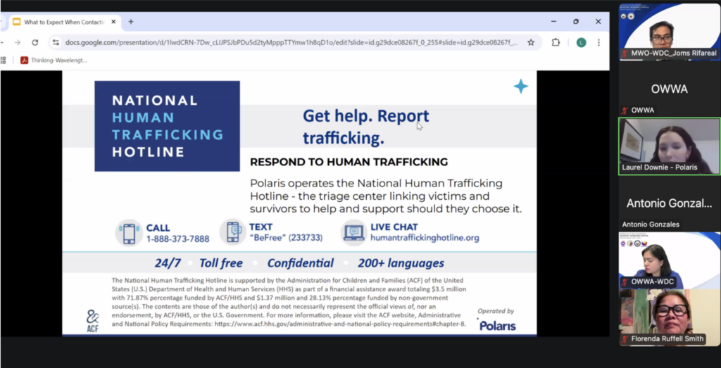 MWO-WDC, POLARIS HOLD THIRD SESSION OF HUMAN TRAFFICKING AWARENESS SEMINAR SERIES - Embassy of ...